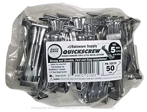 Quick Screw 5" 50 Pack Premium Hidden Rain Gutter Bracket Hook Hangers with screw clip style