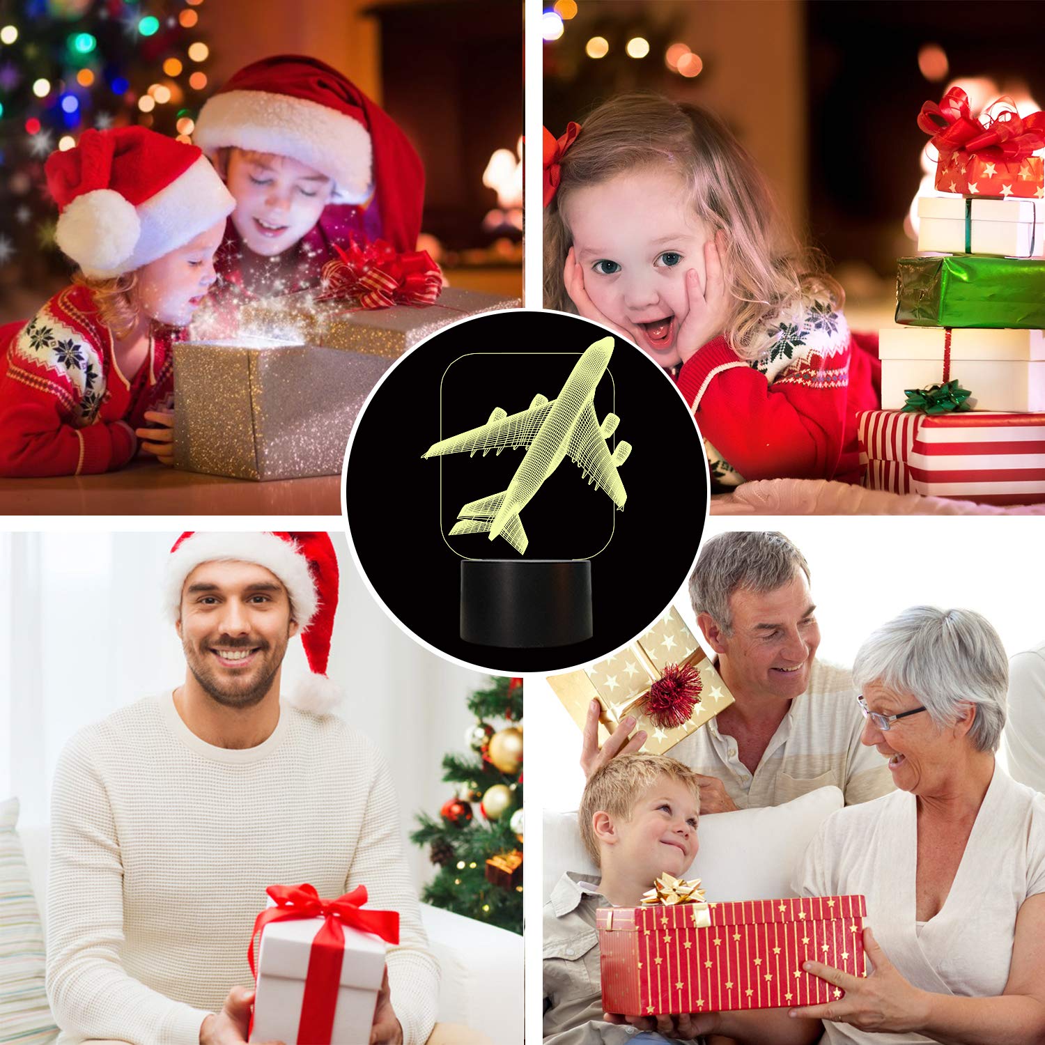 FULLOSUN Aircraft Airplane 3D Night Light Kids Bedside Lamp 16 Colors Changing with Remote Control Xmas Halloween Birthday Gift for Child Baby Boy
