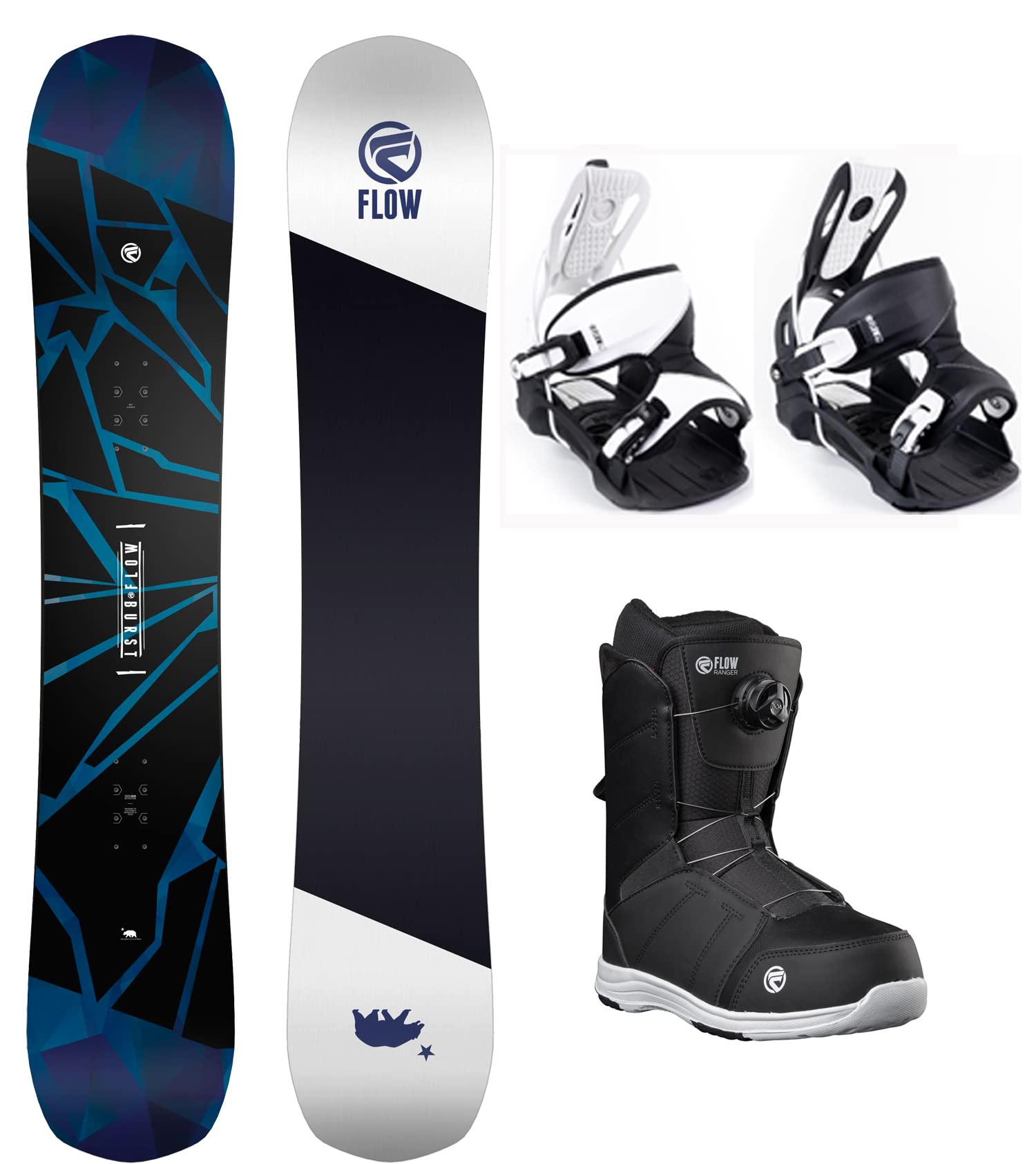 Flow Men's Burst Snowboard Package Mix Alpha Bindings BOA Boots (159 cm Snowboard, Boot Size 12)