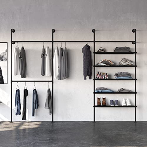pamo industrial pipe clothing rack - JONTE - clothes rack for wardrobe, bedroom and as walk-in closet system. Sturdy clothing racks for hanging clothes I wall mounted heavy duty clothes rack