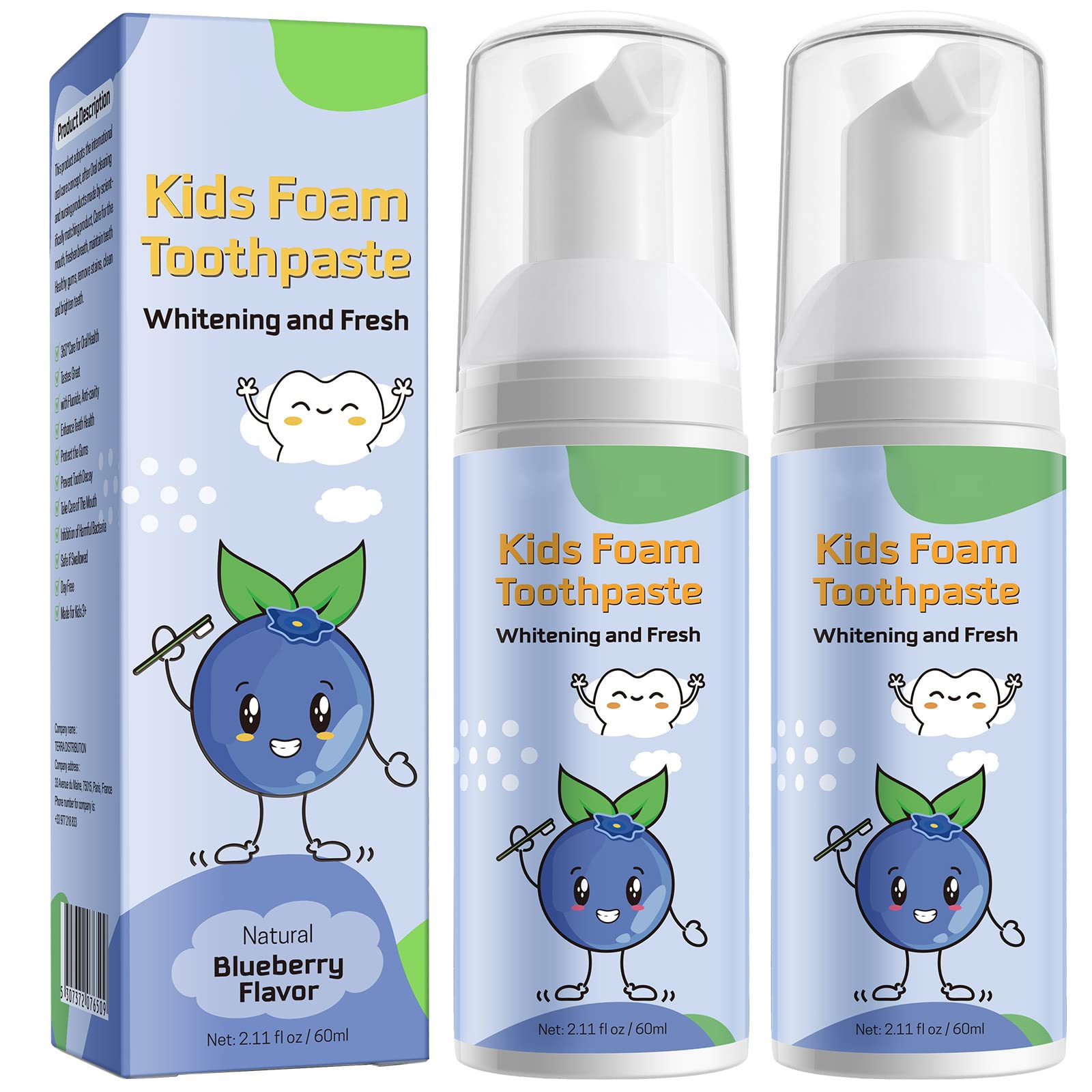 Foam Toothpaste Kids, Toddler Toothpaste with Low Fluoride, Foaming Toothpaste Kids and Mouthwash for Dental Care for Children 3+