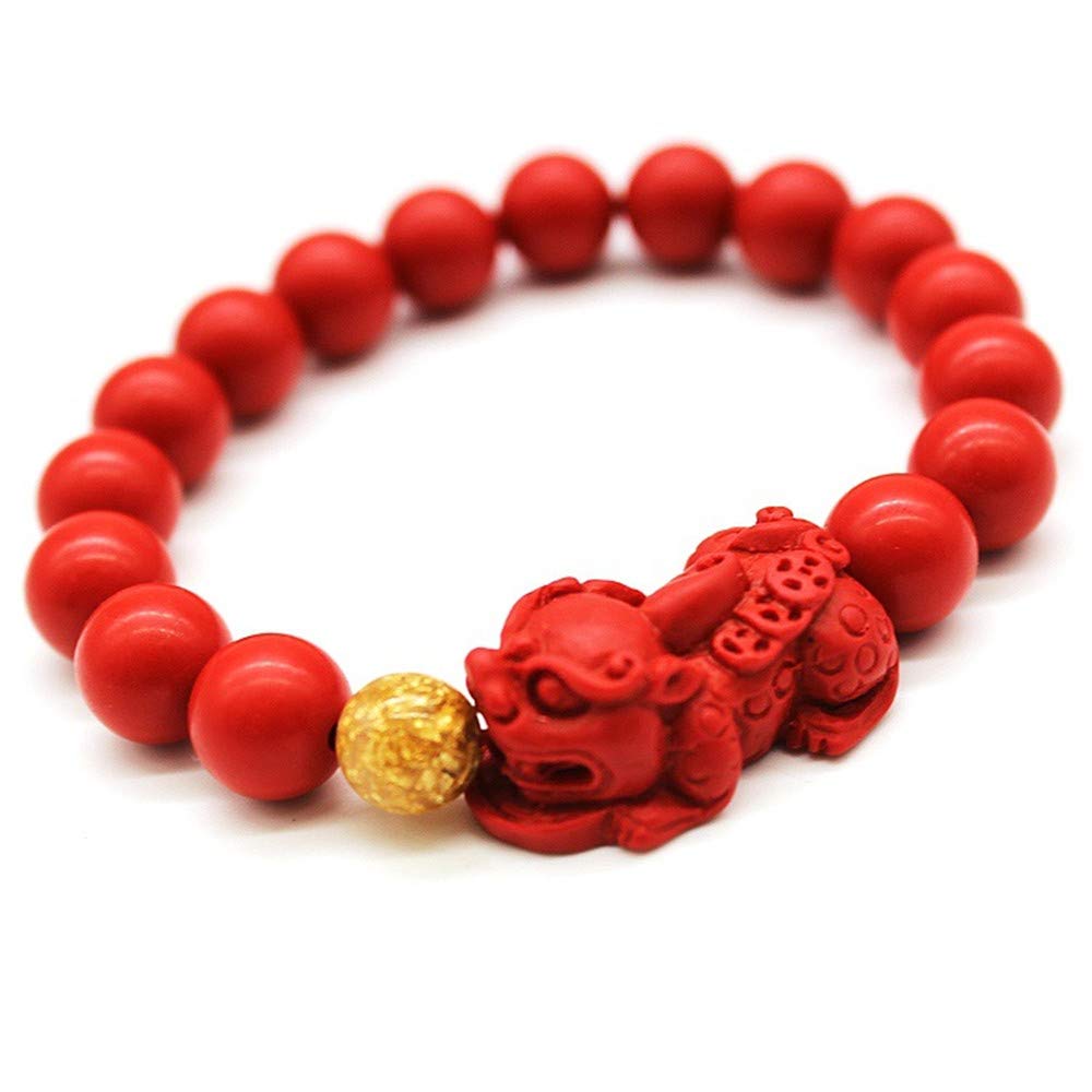 Feng Shui Amulet Bracelet Prosperity Red Bead Bracelet with Charm Red Pi Xiu/Pi Yao Attract Lucky Wealthy Bangle for Women/Men(12mm&1 Pixiu)
