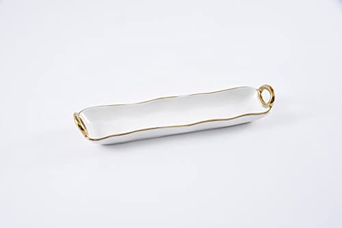 Pampa Bay Titanium-Plated Porcelain Golden Handles Cracker Tray, 14.25 x 3.25 x 2in