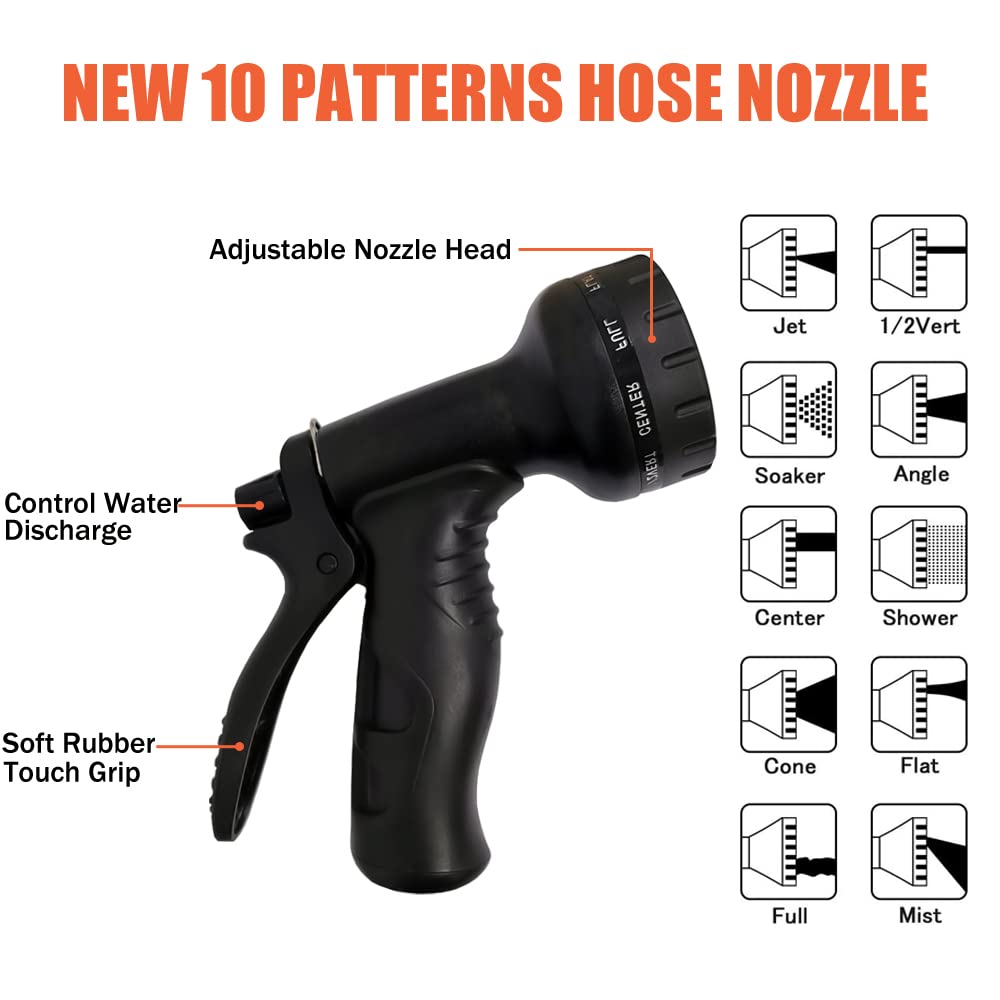 Expandable Garden Hose 100 ft Water Hose, Retractable Garden Hose with 10 Function High-Pressure Nozzle, No Kink Flexible Hose with 3/4" Solid Brass Connectors, Water Pipe for Washing and Watering