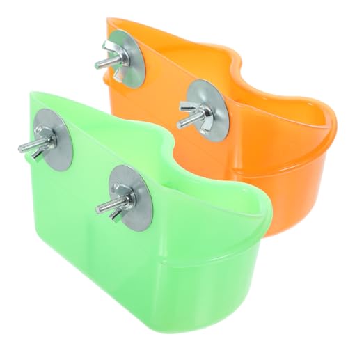 MERRYHAPY 2pcs Parrot Feeder Bird Cage Food Bowl Pet Supplies Birds Feeders Cups Plastic Stainless Steel