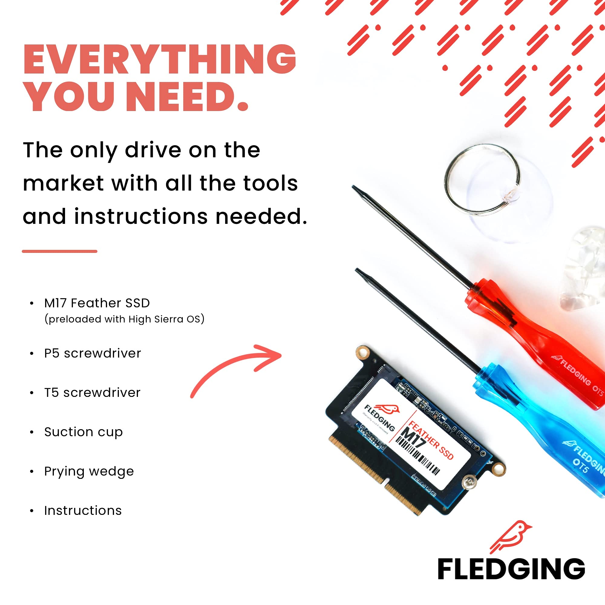 Fledging 512GB Feather M17 PCIe NVMe Gen 3.0x4 SSD Upgrade – DIY kit & OS Included – Compatible with Apple MacBook Pro 13" A1708 2016 & 2017