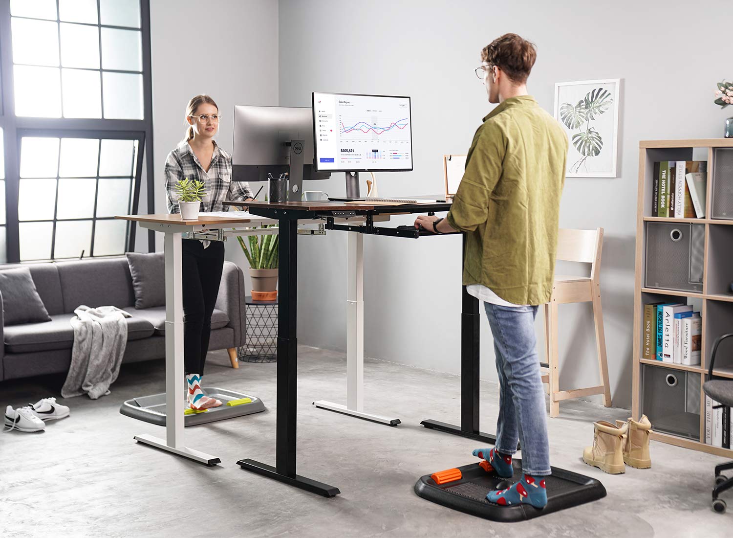 FEZIBO Height Adjustable Desk with 4 Drawers Storage and Anti Fatigue Mat