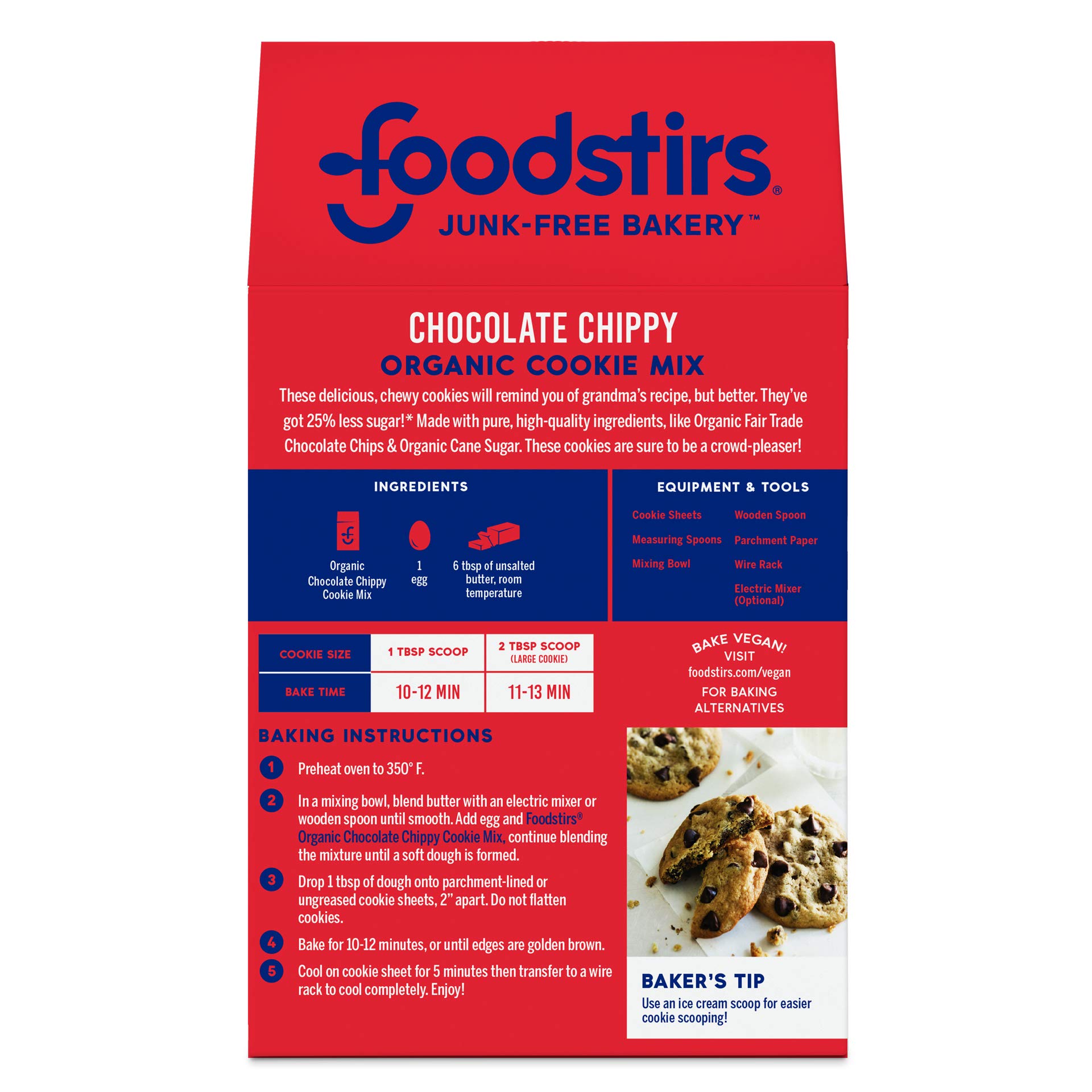 Foodstirs Junk-Free Bakery Organic Chocolate Chippy Cookie Baking Mix, 13.05 Oz | Non-GMO | Low Sugar