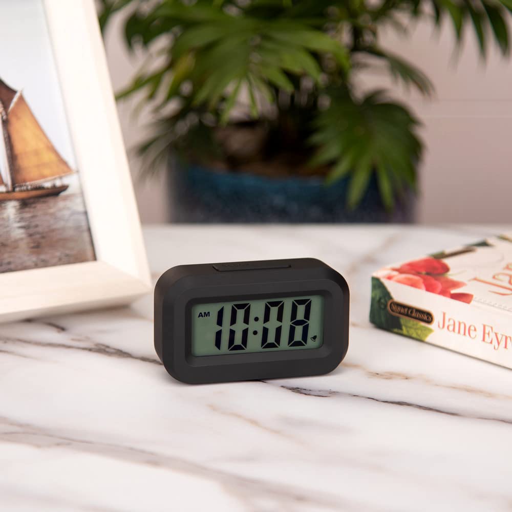 FAMICOZY Small Digital Travel Alarm Clock,Simple Operation,Easy to Read,Ascending Alarm,12/24Hr,Snooze Soft Light for Bedside,AAA Battery Operated,Black