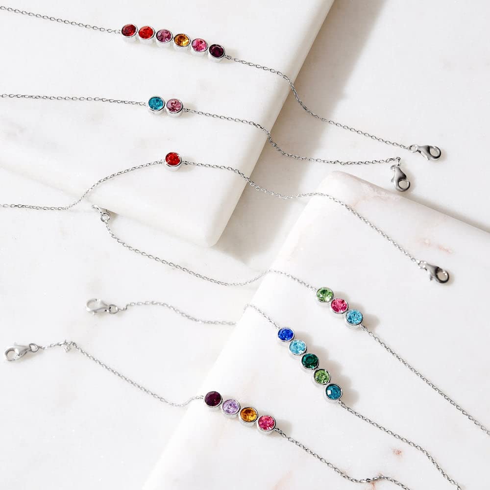 EVE'S ADDICTION Personalized Women's Sterling Silver 2 Stone CZ Simulated Birthstone Bracelet (6.75") - Personalized Bracelet for Mom - Personalized Jewelry - Gifts for Mom