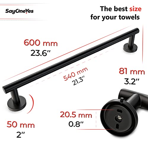 SAYONEYES 24 Inch Matte Black Towel Bar – Premium Grade SUS304 Stainless Steel Towel Holder Wall Mounted – Single Layer Black Towel Racks for Bathroom, Kitchen, Bedroom