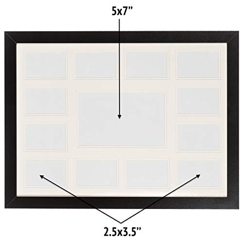 WOOD SIDE ORBIS School Years Picture Days Collage Frame with Double White Mat, Displays One 5x7 Photo and Twelve 2.5x3.5 Pictures, Landscape, Portrait, K-12 Keepsake