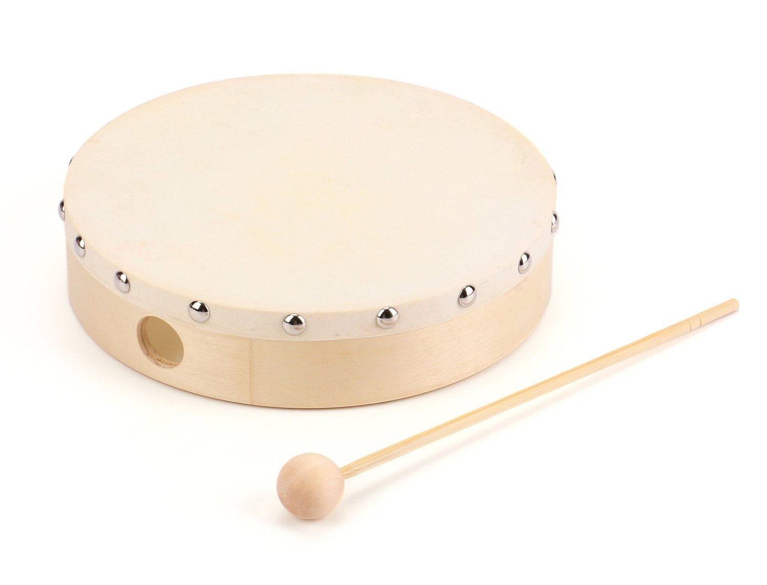 Foraineam 3 Pack 8 Inches Hand Drum Goatskin Drumhead Wood Frame Drum with Beater