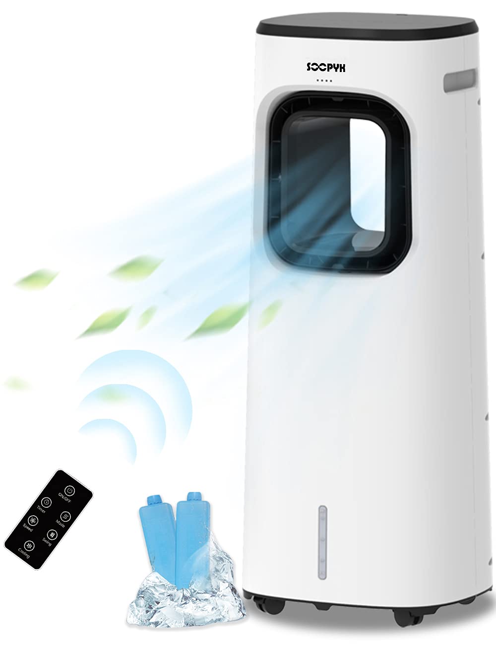 Evaporative Air bladeless Cooler fan for cooling room | Humidifier 3-IN-1 | 20ft Remote Control | 8-Hour Timer | 3 Wind Speeds | 4 Modes | Low Noise for Small Space Home & Office