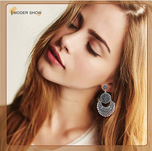 Florideco 6 Pairs Vintage Bohemian Drop Dangle Earrings Boho National Style Hollow Petal Heart Shaped Beaded Statement Earrings for Women Hypoallergenic Silver Jewelry