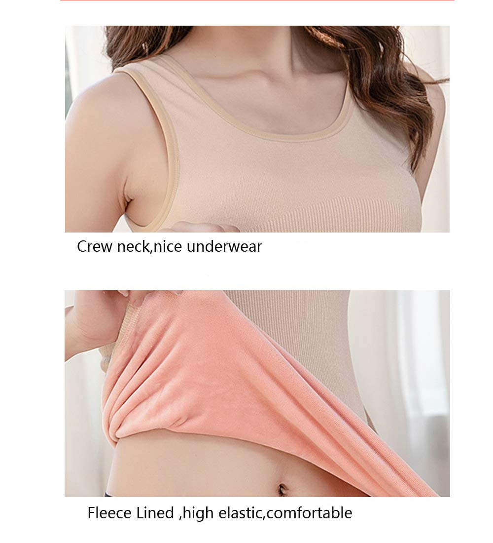 Flenwgo Womens Cotton Thermal Fleece Lined Underwear Tops Cami Tank Top Warm Base Layer Vest Khaki L/(Fit 120~145 lb)