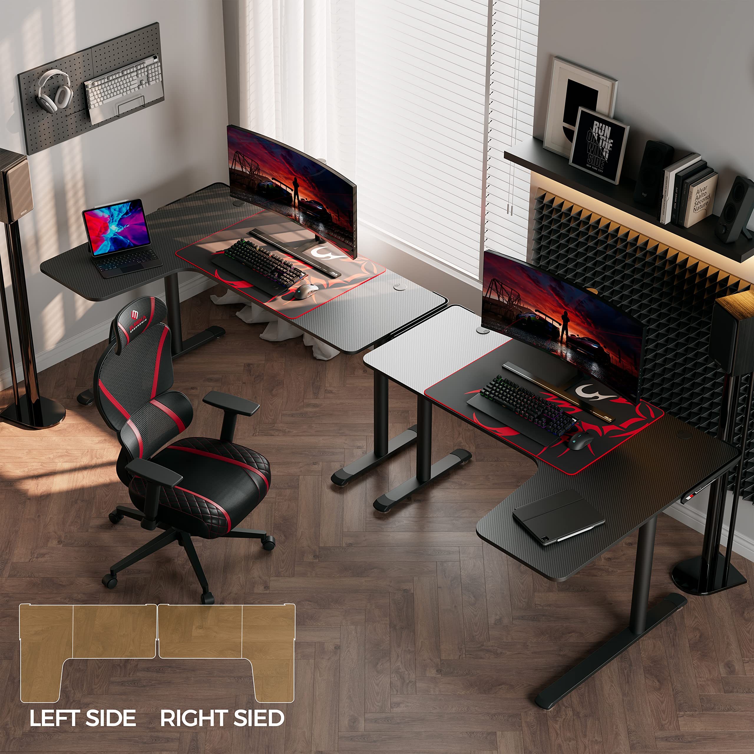 EUREKA ERGONOMIC 60 Inch L60 L Shaped Gaming Desk with Height Adjustable Computer Tower Stand for Home Office Workstation