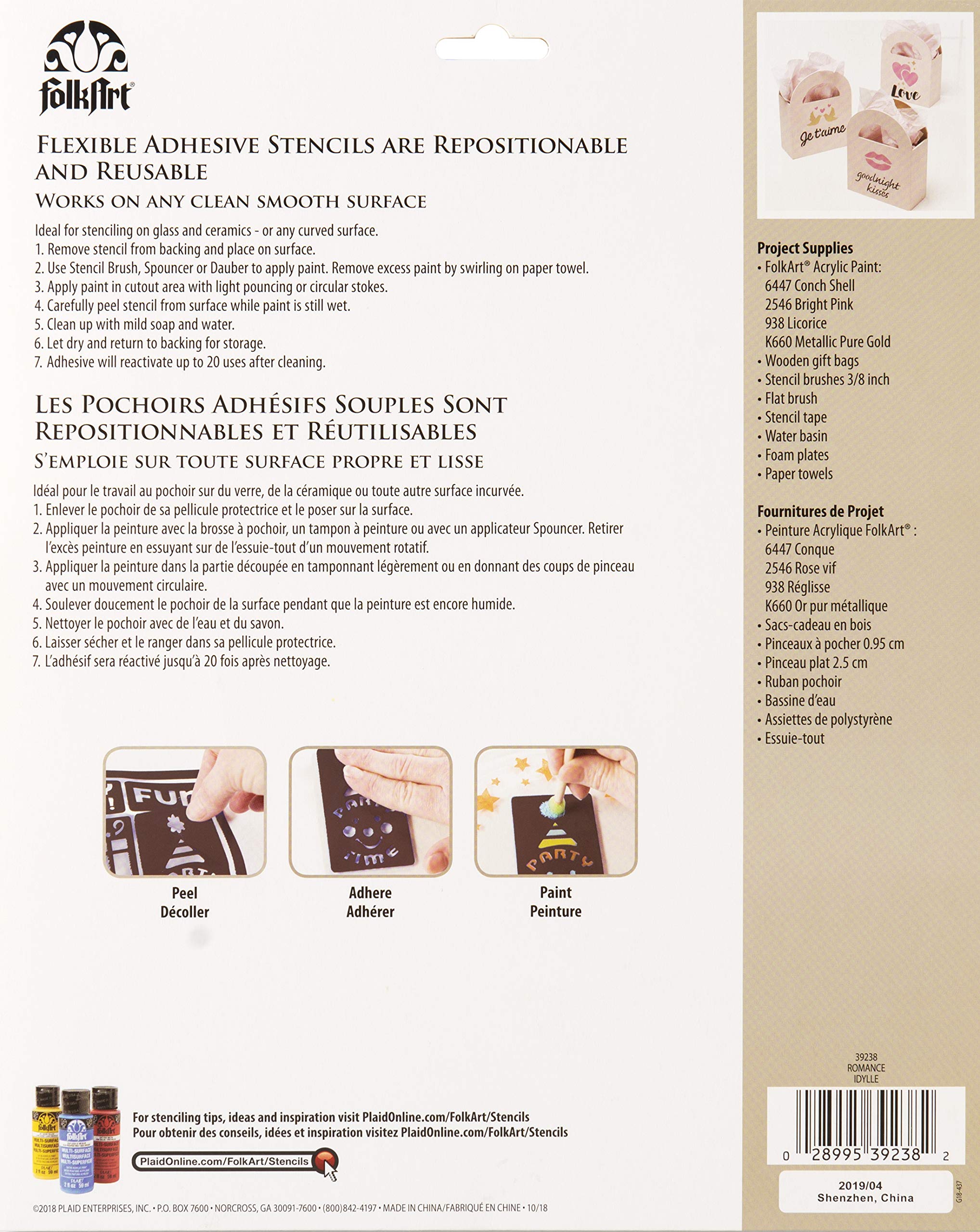 FolkArt 39238 Flexible Adhesive Stencil, 8.5" x 9.5", Romance