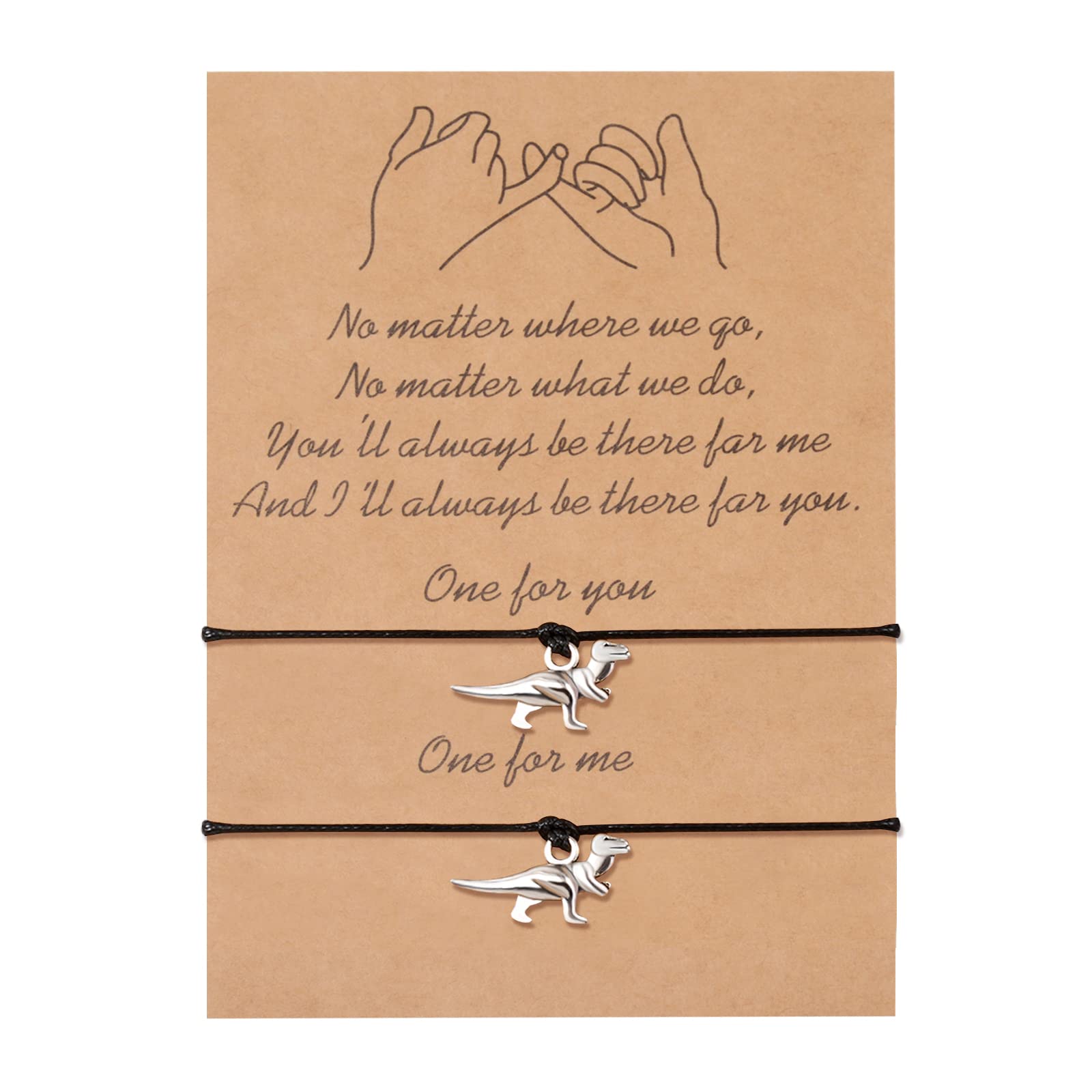 GBTBYS 2 Pcs Dinosaur Lovely Charm Pinky Promise Distance Matching Bracelets for Women Mother Father Son Daughter Best Friend BFF Friendship Girlfriend Boyfriend Christmas Birthday Gift