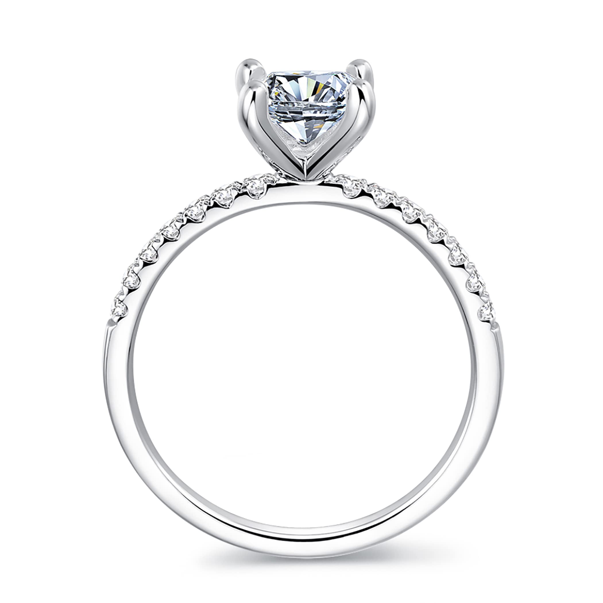 French Pavé 1.5ct Princess Cut D Color VVS Moissanite Ring Silver Solitaire Moissanite Engagement Ring (6.5)