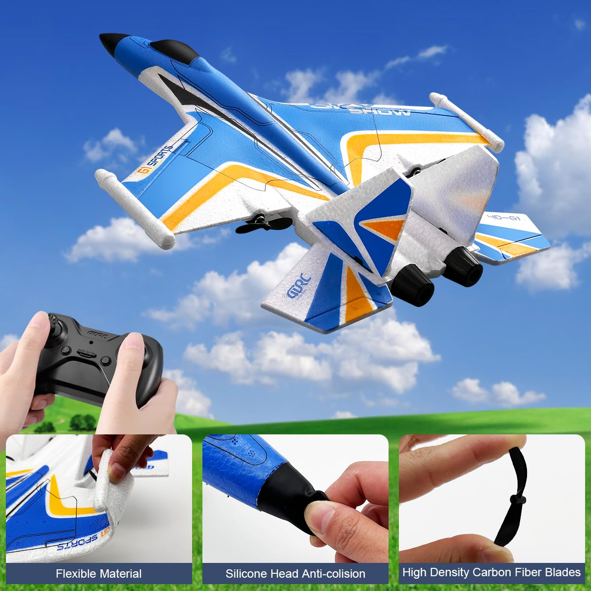 Fistone RC Plane, Remote Control Airplanes, 2.4 Ghz RC Glider with Dual-Motor and LED Lights, F-22 Raptor Fighter Jet with Smart Gyroscope System, Easy to Fly RC Fighter for Beginner Kids Adults