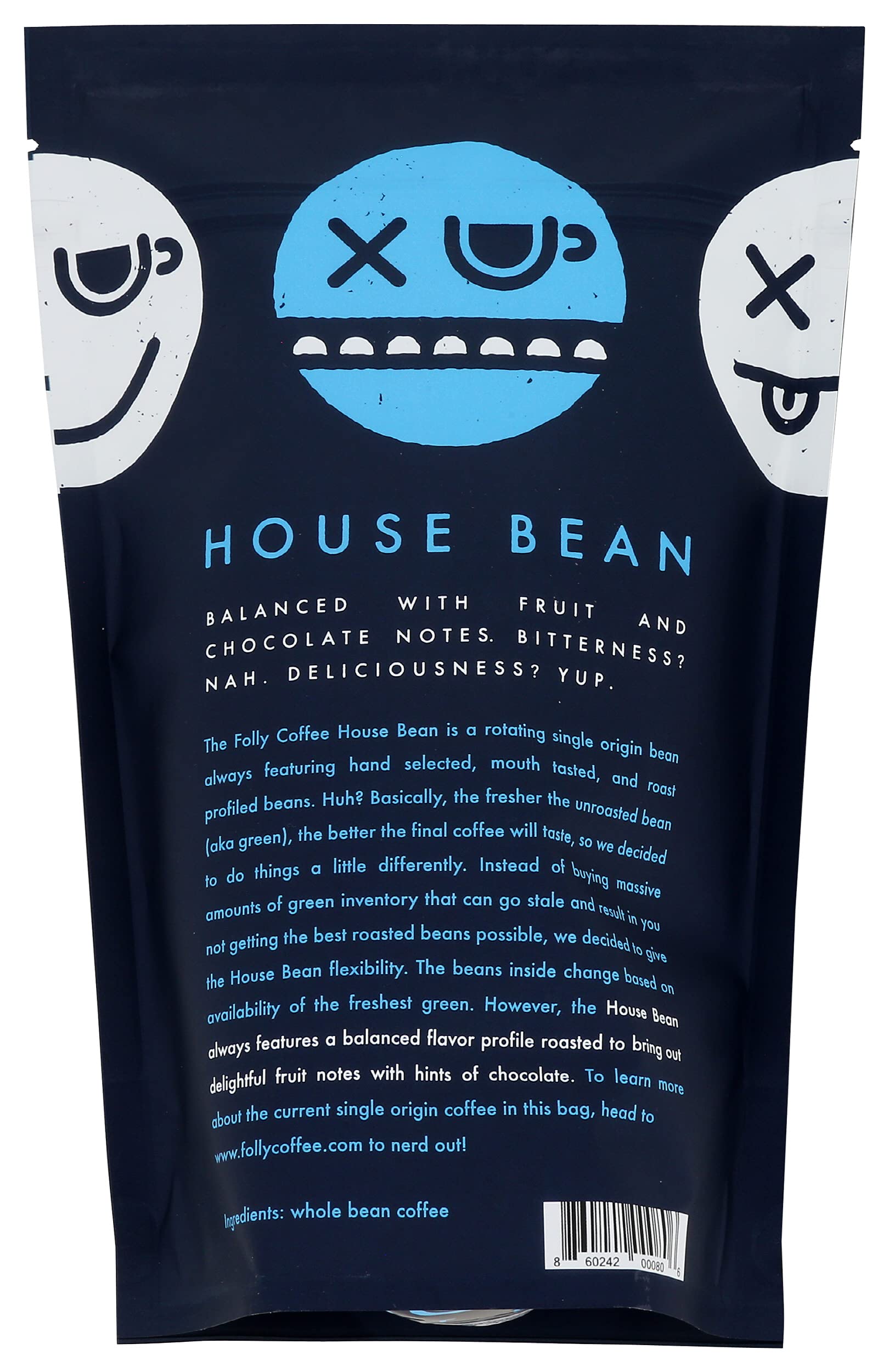 Folly Coffee | House Bean | Light Roast, Rotating Single Origin (Ethiopia) | Fair Trade & Small Batch | Whole Bean, 12 oz Bag