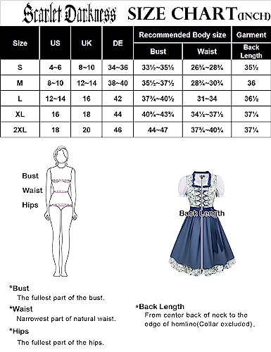 Scarlet Darkness Women's German Dirndl Dress Costumes for Bavarian Oktoberfest Carnival White-Blue L