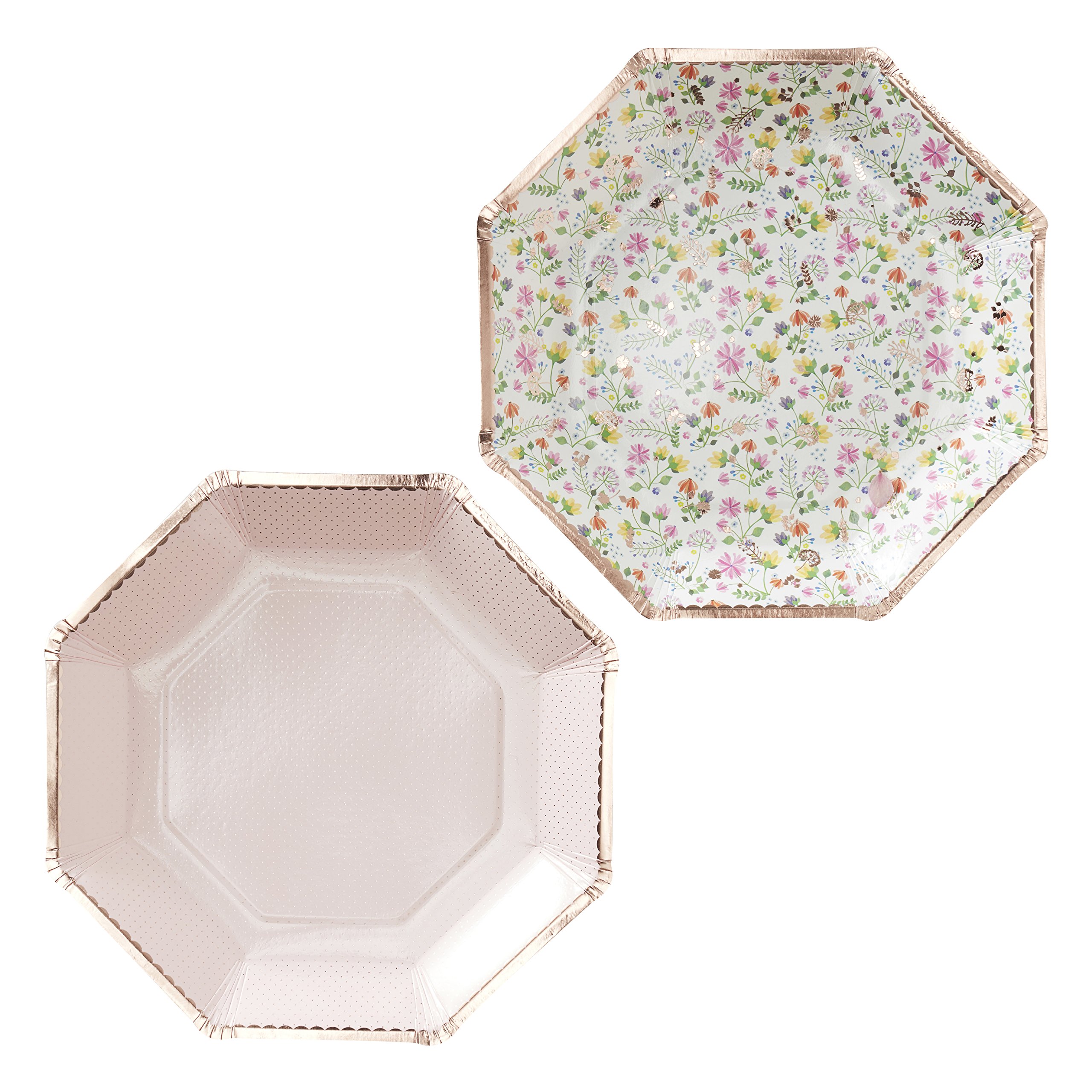 Floral And Pink Rose Gold Foiled Party Paper Plates - 8 Pack