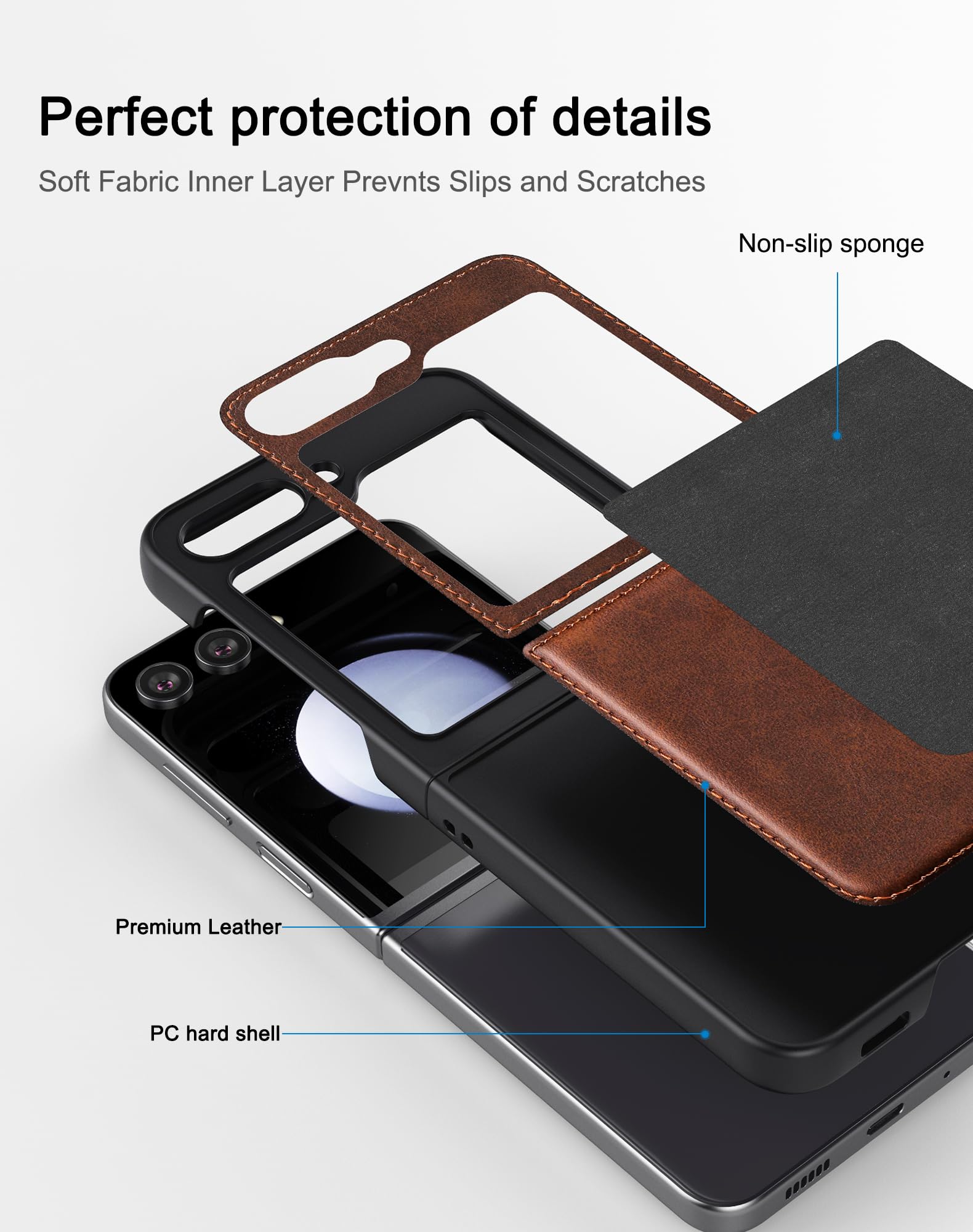 Foluu for Samsung Galaxy Z Flip 5 5G Case, Galaxy Z Flip 5 Leather Case, PU Leather + Hard PC Shell Ultra Thin Slim Durable Protective Phone Case Cover for Samsung Galaxy Z Flip5 5G 2023 (Brown)