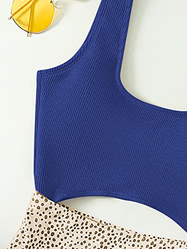 Floerns Women's Bathing Suit High Waisted Cut Out Monokini One Piece Swimsuit Royal Blue XL