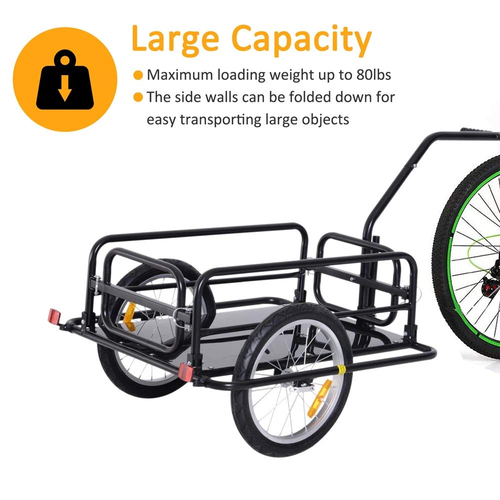 Folding Bike Cargo Trailer Cart with Seat Post Hitch - Black