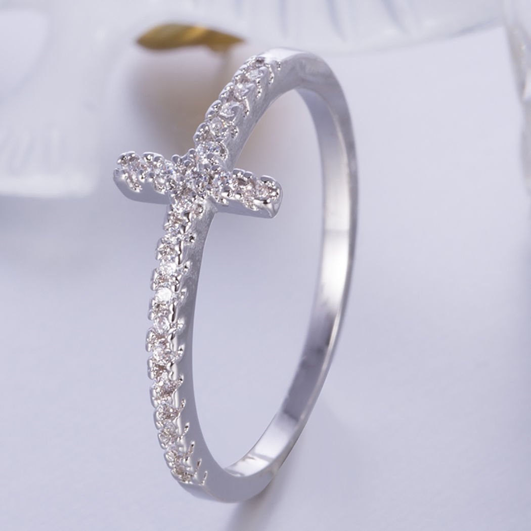 Fashion Women White Sapphire 925 Sterling Silver Cross Ring Wedding Jewelry New (6)
