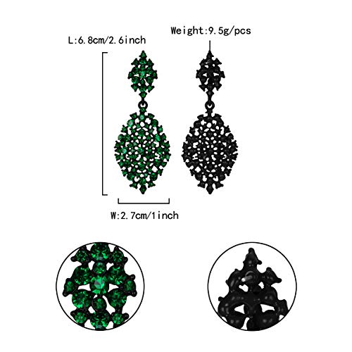 Flyonce Women's Austrian Crystal Party Hollow-out Teardrop Pierced Dangle Earrings Green Black-Tone