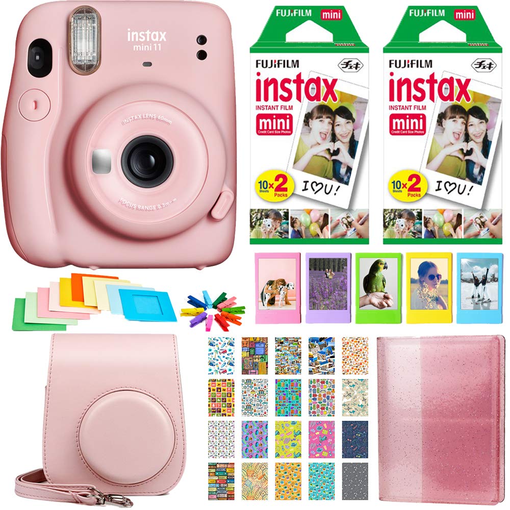 Fujifilm Instax Mini 11 Instant Camera - Blush Pink (16654774) + 2X Fujifilm Instax Mini Twin Pack Instant Film (40 Sheets) + Protective Case + Photo Album Instax Mini 11 Accessory Gift Bundle