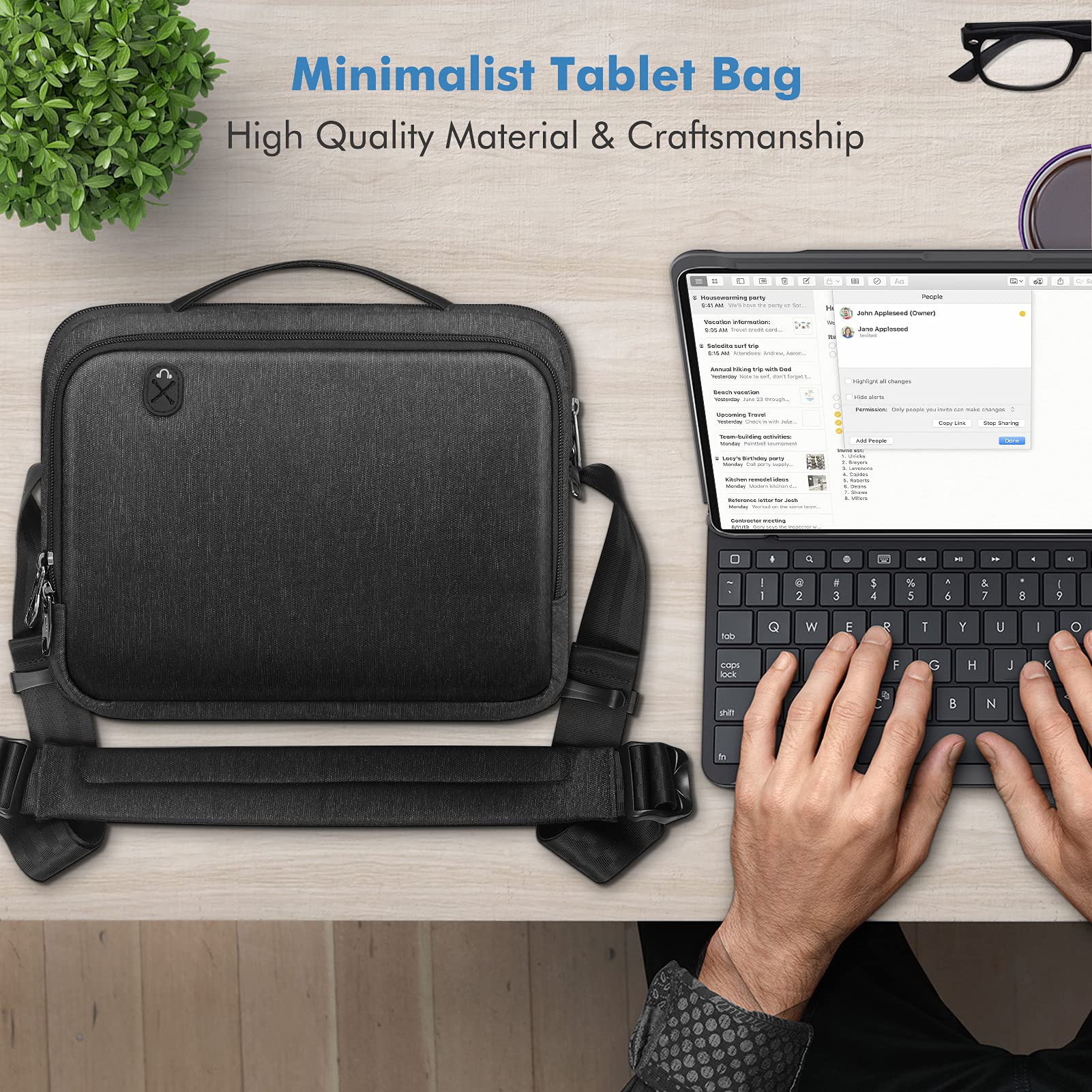 FINPAC Tablet Shoulder Bag for 11 Inch iPad Pro (4th/3rd/2nd/1st Gen) 2022-2018, 10.9 Inch iPad 2022, iPad Air 5/4, 10.2 Inch iPad, Padded Carrying Case for Surface Go, Galaxy Tabs, Black