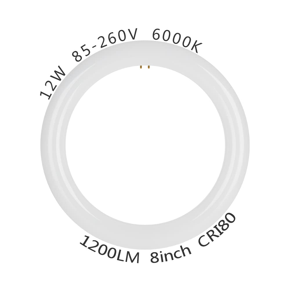 FAGUANGAO 8 Inch T9 Circline Fluorescent Light Bulbs, FC8T9 LED Replacement for 22W Circular Ceiling Light Bulb, 6000K Cool White, 1200LM, 4-Pin Base, Ballast Bypass Required