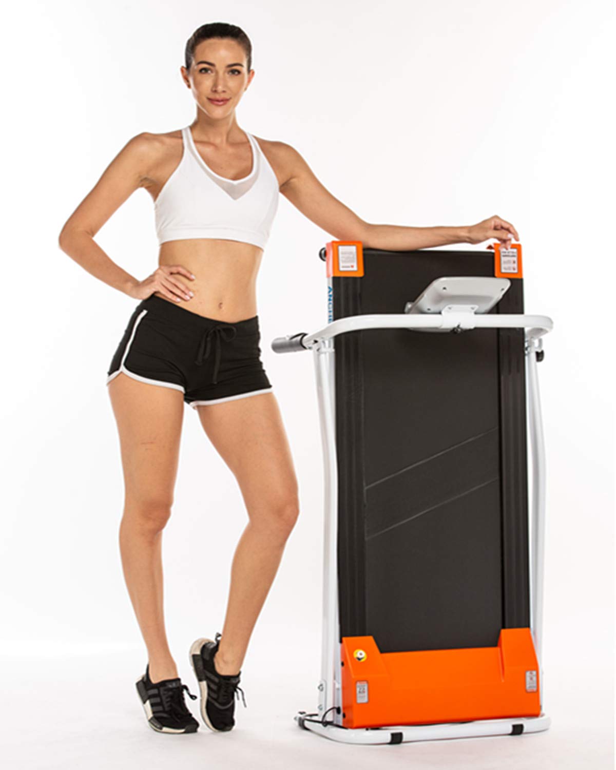 Flyerstoy Folding Electric Treadmill Exercise Equipment Walking Running Machine with 'Pacer Control' & Heart Rate System (1.5HP-Orange)