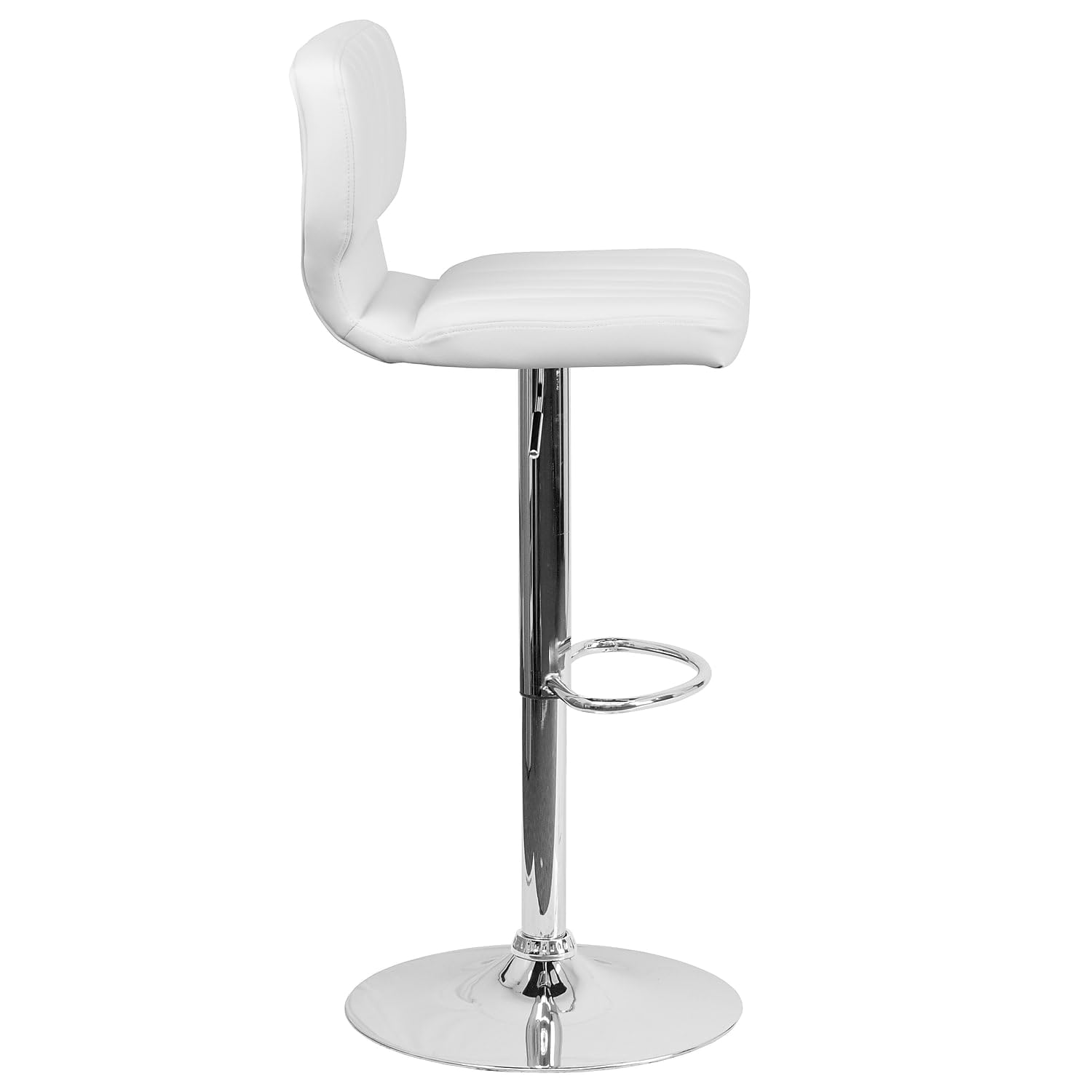 Flash Furniture Jeremy Contemporary White Vinyl Adjustable Height Barstool with Vertical Stitch Back and Chrome Base
