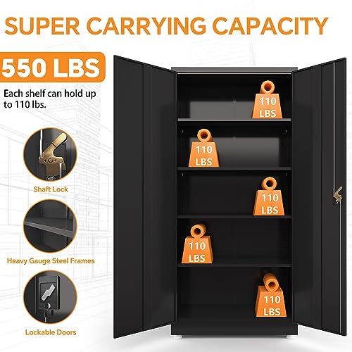 Fohufo Metal Storage Cabinet - 72-Inch Garage Cabinet with 4 Adjustable Shelves & Lockable Doors, Sturdy Tall Utility File Cabinet for Home, Office, School, Garage, Basement
