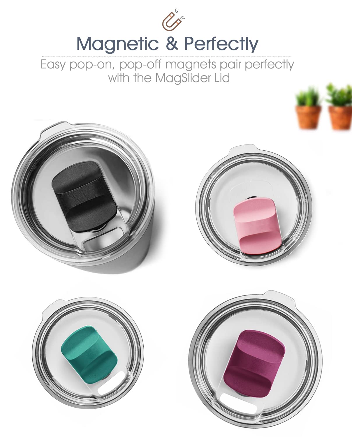 Fking Multi-Color Replacement MagSlider for Yeti Rambler Lids, 4 Pack, Fits 10oz, 16oz, 20oz, 26oz, 30oz Magnetic Tumbler Lids (Aqua/Orange/Purle/Pink)