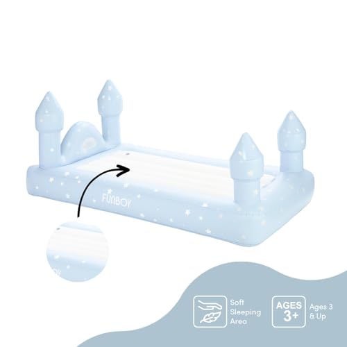 FUNBOY Kids Blue Castle Sleepover Travel Bed & Air Mattress. Perfect for Sleepovers. Includes Carrying Storage Bag, Twin