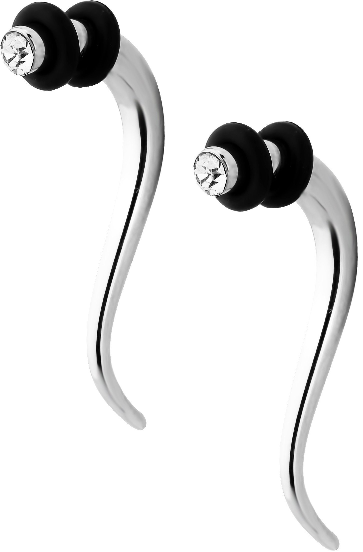 Forbidden Body Jewelry Pair of Surgical Steel 6g Round Cubic Zirconia Crystal Curved Hanging Taper Earrings