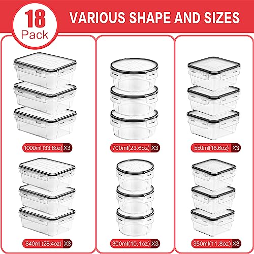 Skroam 36 Pack Food Storage Containers with lids (18 Airtight Kitchen Storage Containers & 18 Lids), Plastic BPA-Free Meal Prep Container for Pantry Organizers and Storage with Free Labels & Marker