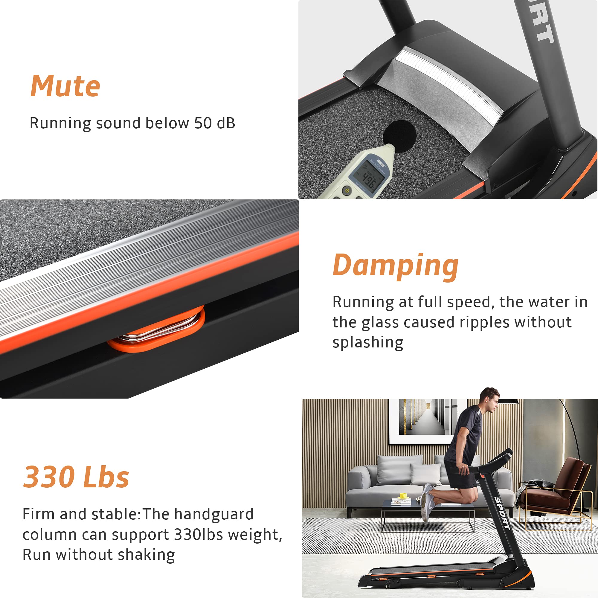 Folding Electric 3.5HP Treadmill with Incline Medium Running Machine Motorised LCD Gym 330lbs,Electric Motorized Power 14.8KM/H (3.5HP)