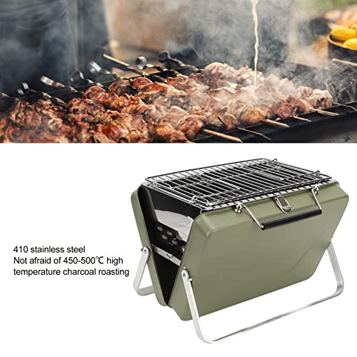 Folding Barbecue Grill, High Temperature Resistant Wavy Grid Mini Portable Charcoal BBQ Grill for Outdoor Cooking(Green)