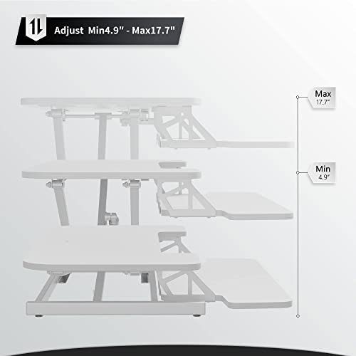 FEZIBO 28” Height Adjustable Standing Desk Converter with USB Charging Port, Quick Sit to Stand Tabletop Dual Monitor, Stand Up Desk Riser for Home Office, White
