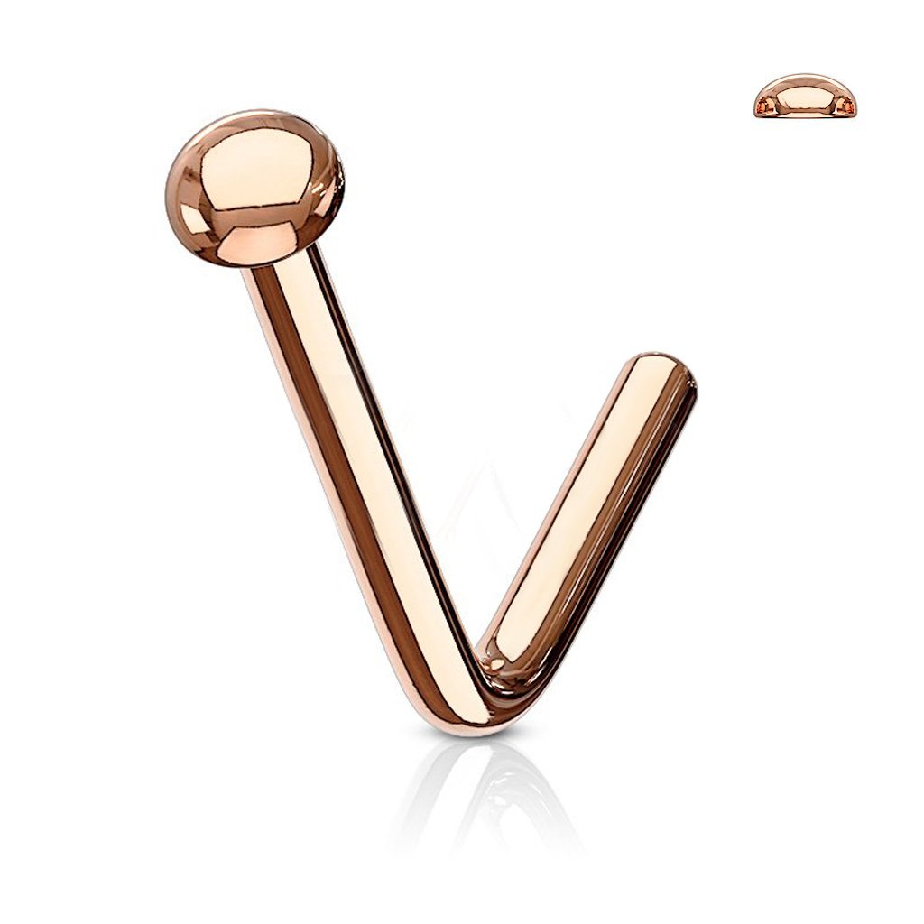 FIFTH CUE Flat Dome Disc End 316L Surgical Steel L Bend Stud Nose Ring (20GA - Rose Gold)