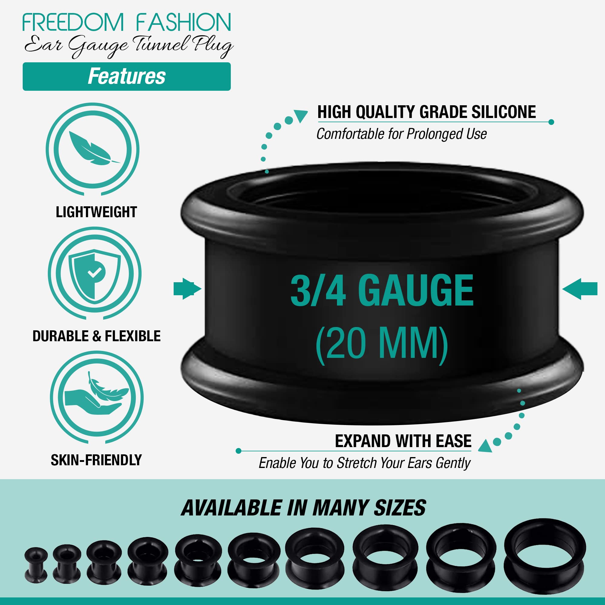 Flexible Silicone Double Flared Ear Gauge Freedom Fashion Tunnel Plug (Sold by Pair) (7/16", White)