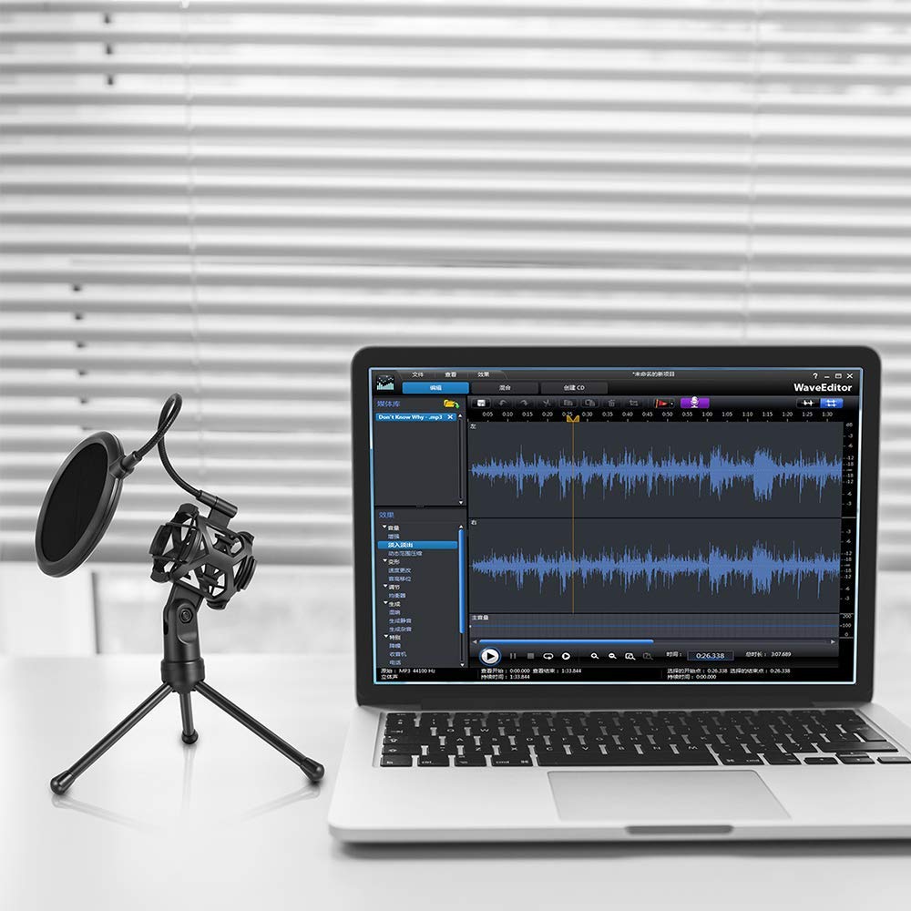 Foldable Microphone Tripod Stand Desktop Mic Holder Shock Mount Pop Filter for Online Broadcasting Chatting Singing
