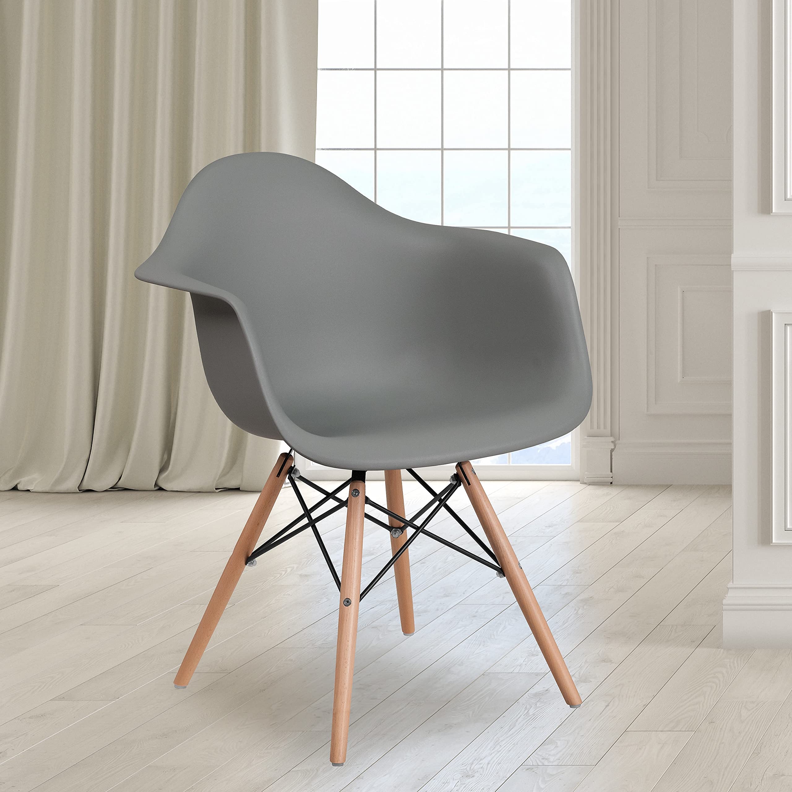 Flash Furniture 2 Pack Alonza Series Moss Gray Plastic Chair with Wooden Legs